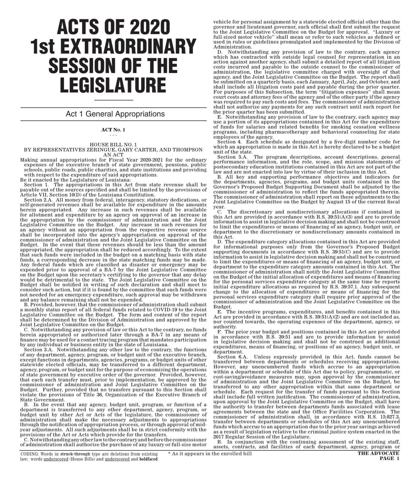 Act 1 General Appropriations 2020 | | theadvocate.com