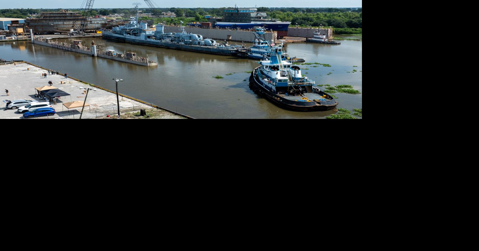 Photos: Kidd's Day, WWII Destroyer enters dry dock in Houma for much ...