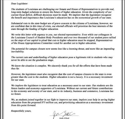 19 student body presidents send letter urging Legislature to save ...