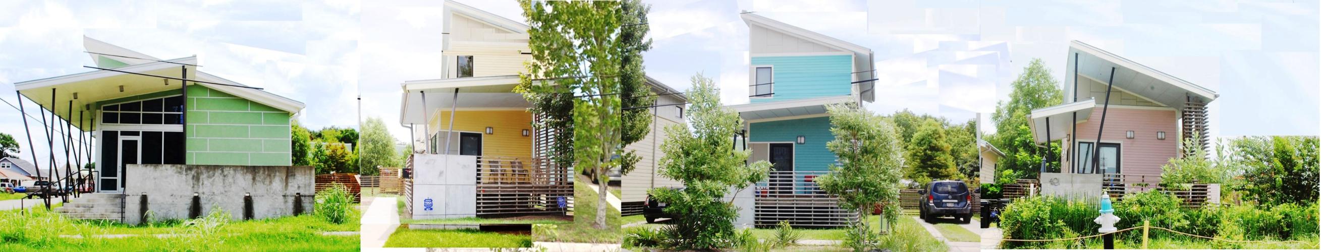 A row of modern homes in Holy Cross, where levee is a front-row seat to ...