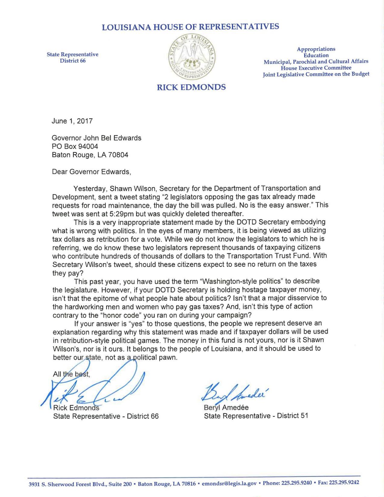 Two House leaders, 17 others blast 'inappropriate' DOTD Secretary Shawn ...