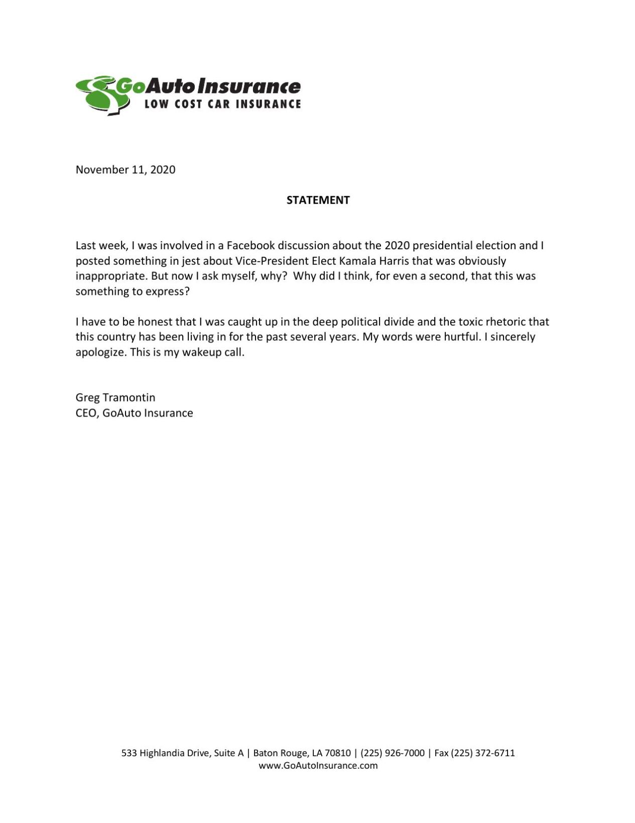 Greg Tremontin apology statement | | theadvocate.com