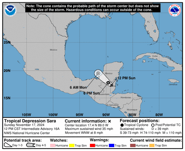 Tropical Storm Sara weakens over Belize, heads for Gulf | Hurricane ...