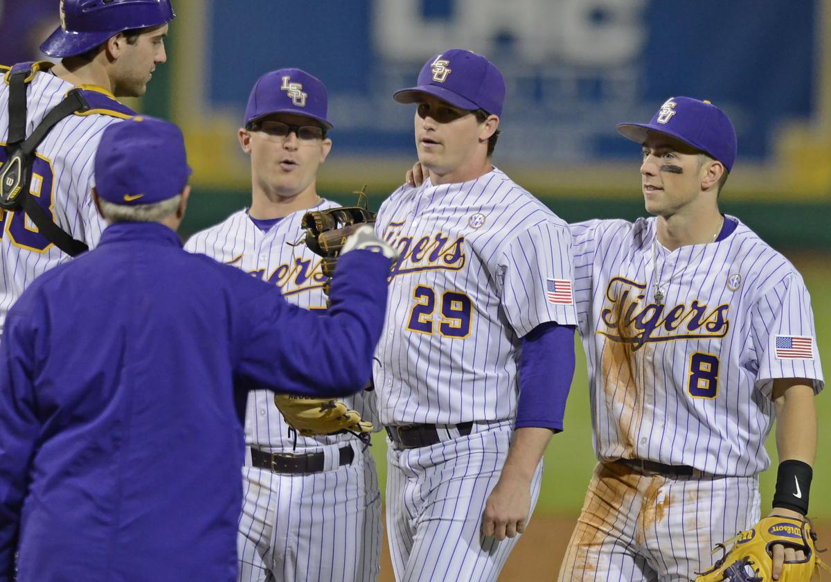 Shades of Chad Jones: LSU coach Paul Mainieri looks at LHP Nick Bush as ...