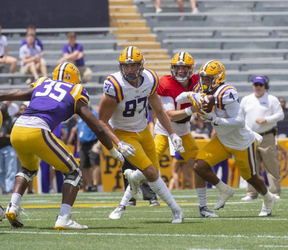 LSU spring game notebook: QBs compete, RBs stand out and 'Steak Burrow ...