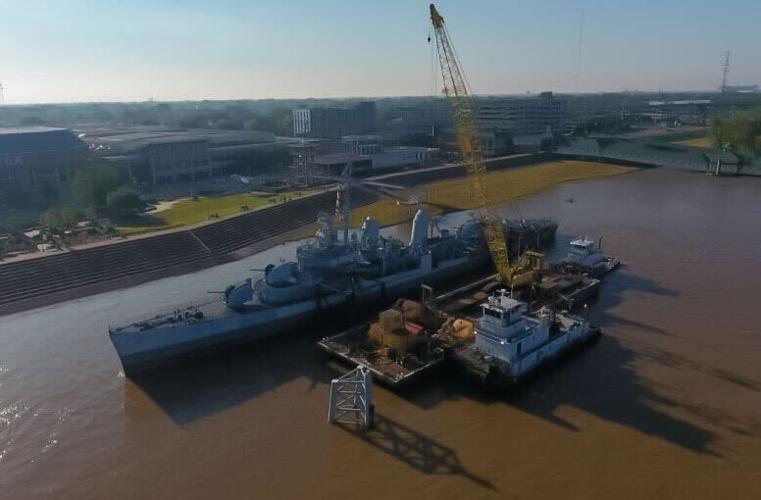 Towed from its home, USS Kidd head for repairs in Houma | News ...