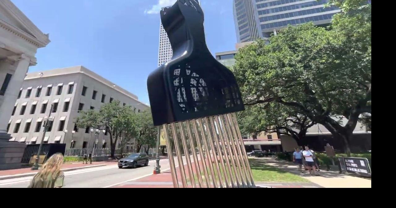Two-story Black power hair pick, symbol of African identity, erected in ...