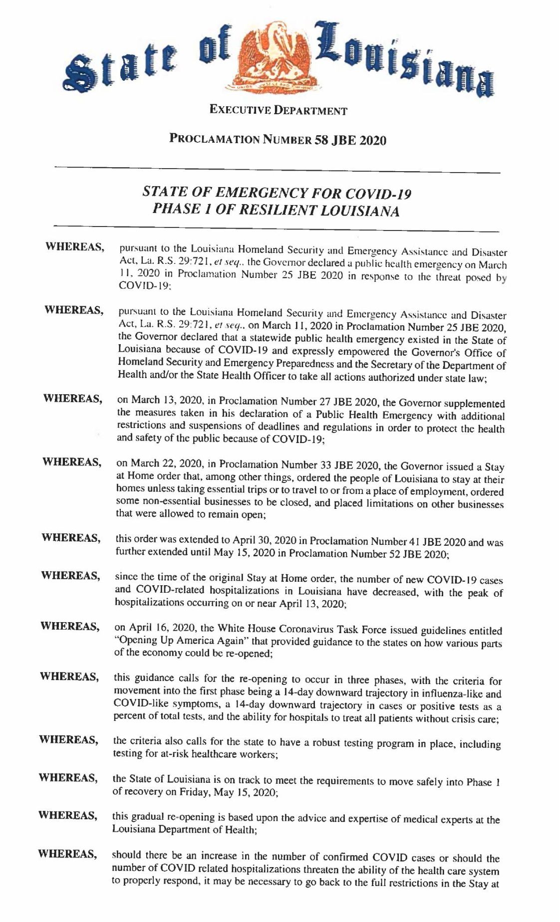 Edwards Executive Order for May 14 2020 | | theadvocate.com