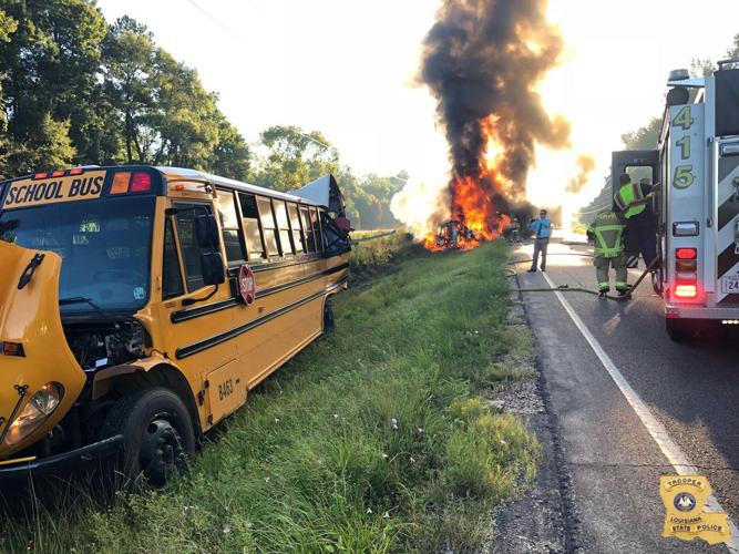 18-wheeler, school bus crash in Livingston, causing truck to catch fire ...