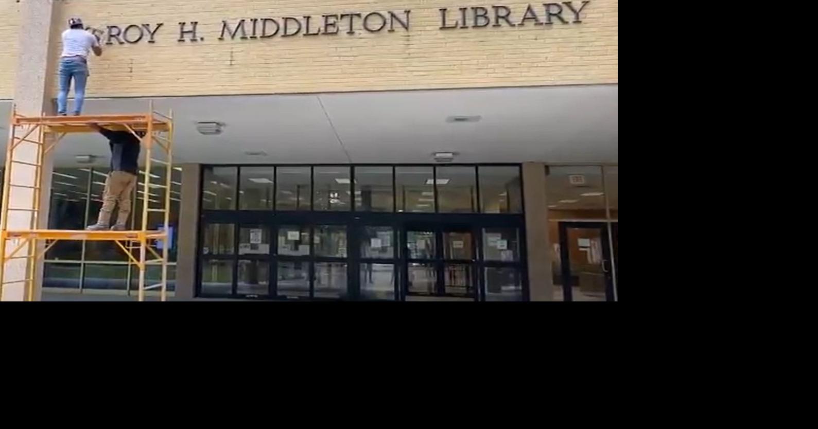 Watch: Middleton Library signage, letters already coming down after ...