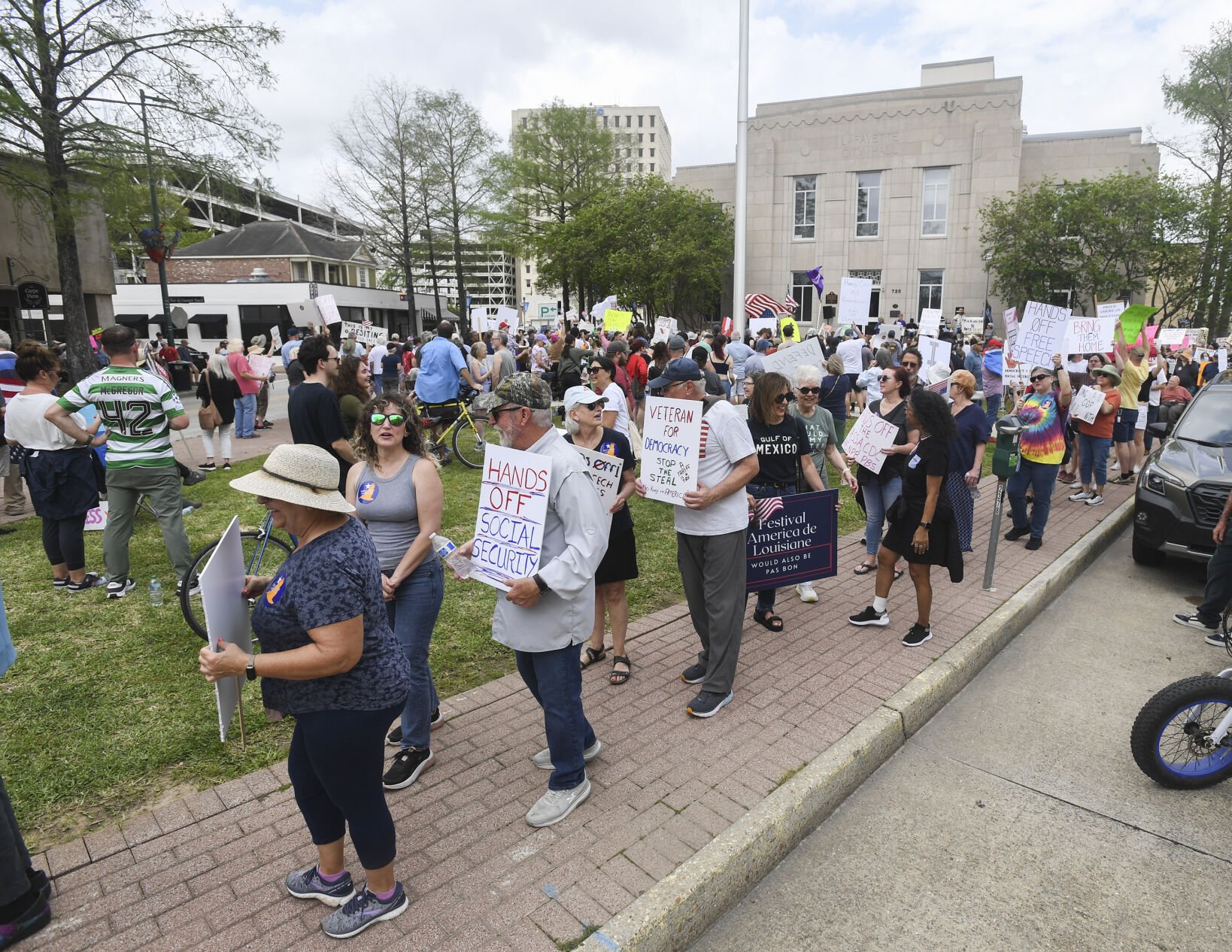 200 rally in Lafayette to protest Trump policies, cuts | News ...