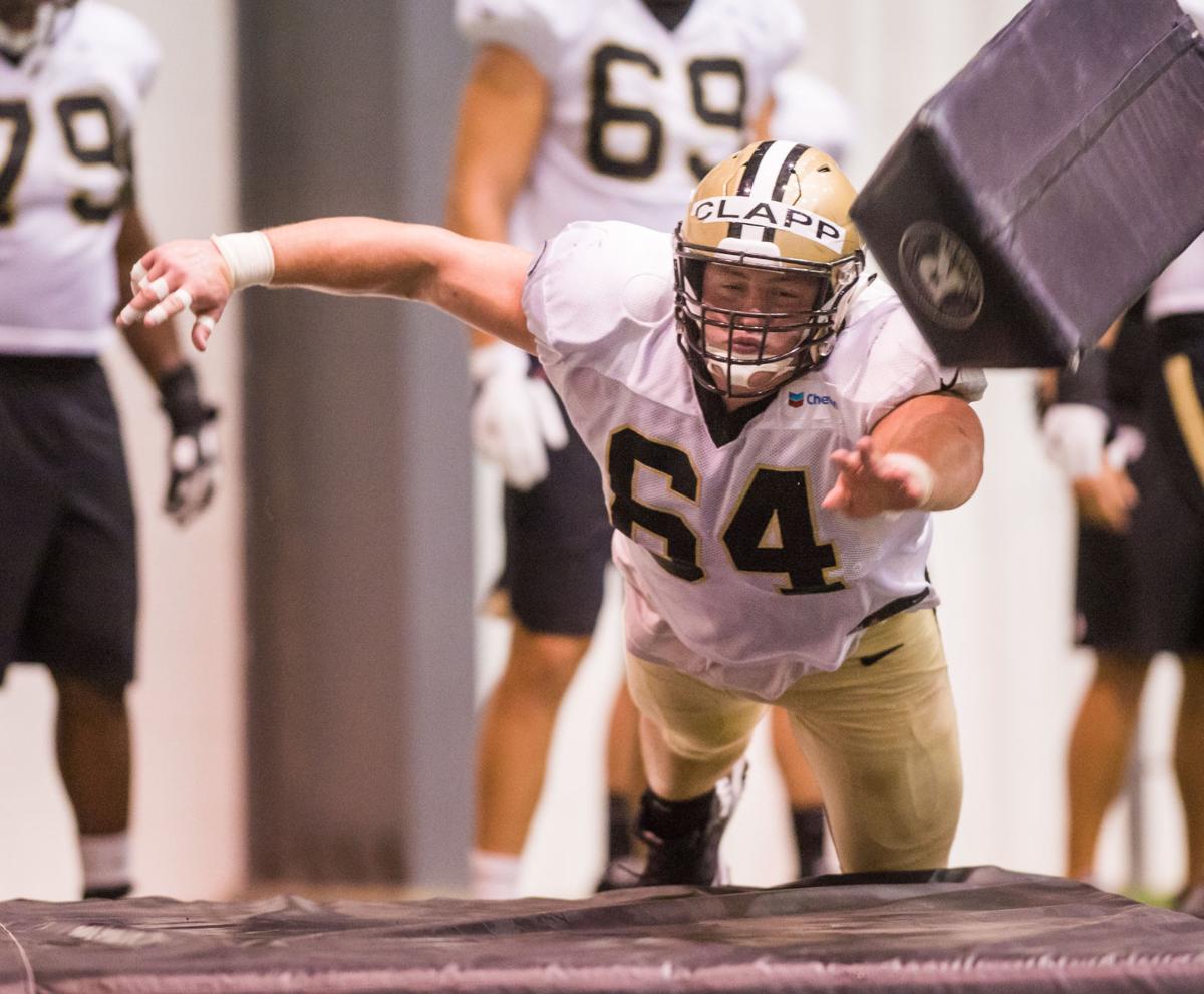 Saints stage race between Will Clapp, Henry Mondeaux and tackling dummy ...