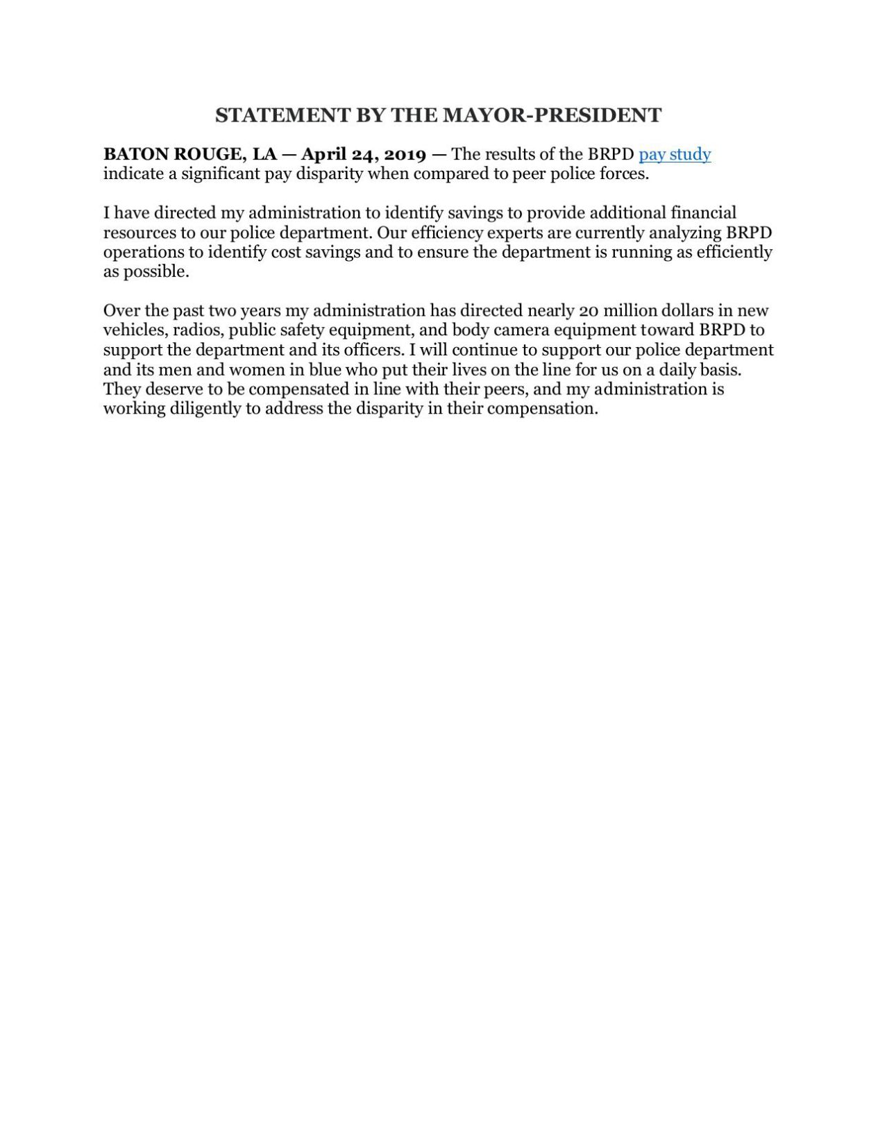 Mayor president statement on BRPD pay study | | theadvocate.com