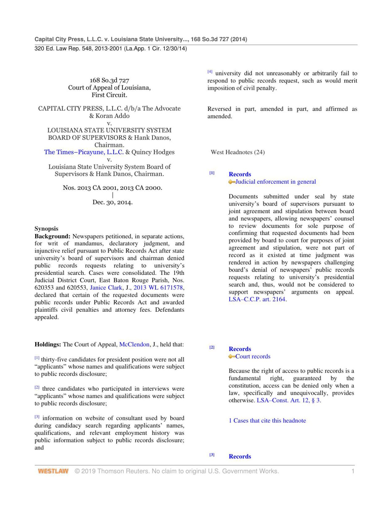 Capital City Press, LLC v. Louisiana State University | | theadvocate.com