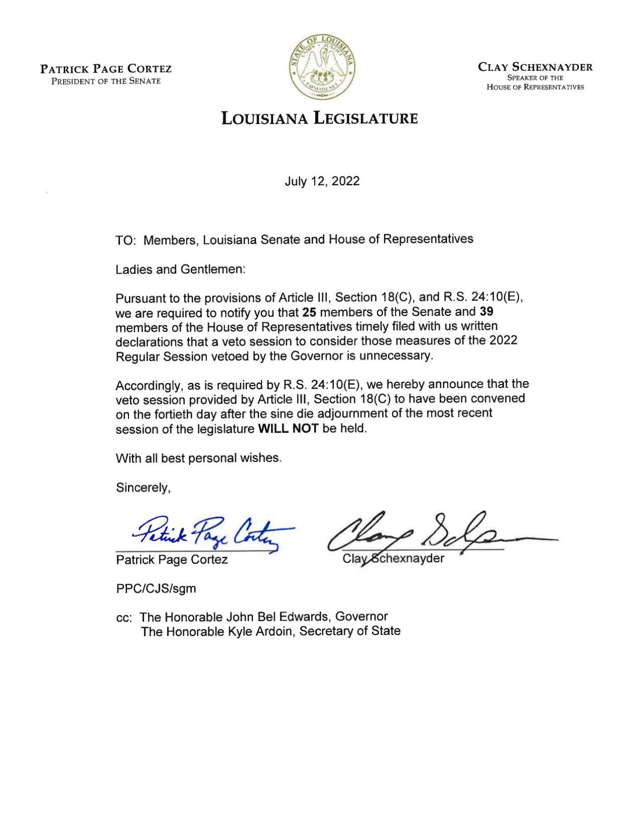 Override session letter | | theadvocate.com