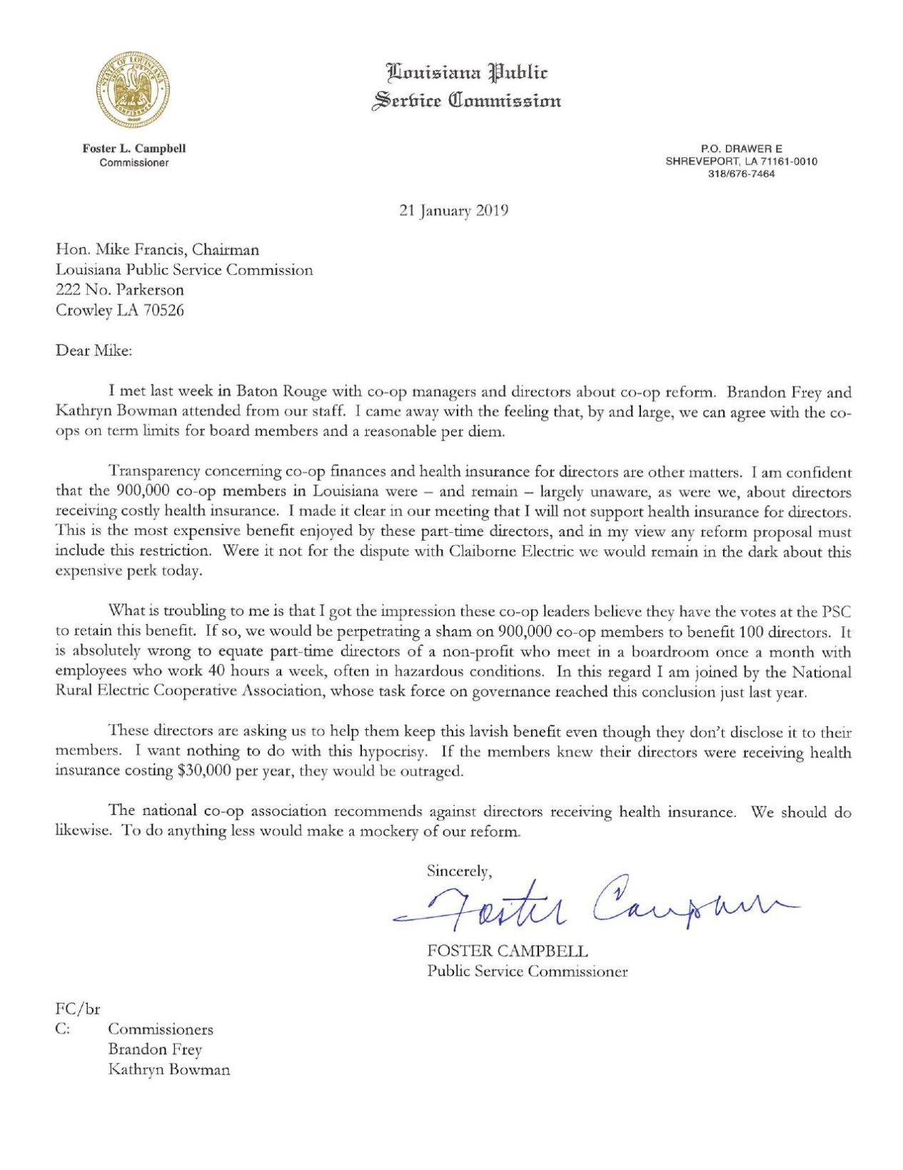 Letter by PSC Commissioner Foster Campbell | | theadvocate.com