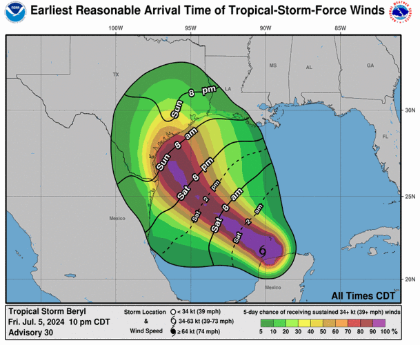 Beryl track shifts east again; Louisiana in forecast cone | Hurricane ...
