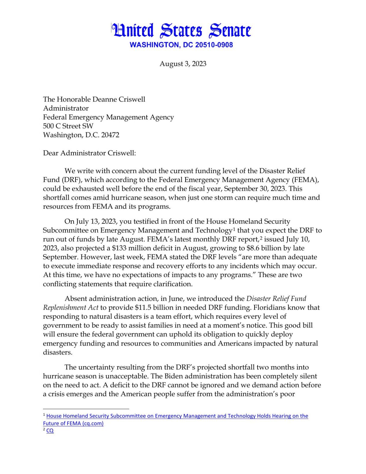 Rubio, Scott concerned about shrinking FEMA disaster relief funds ...