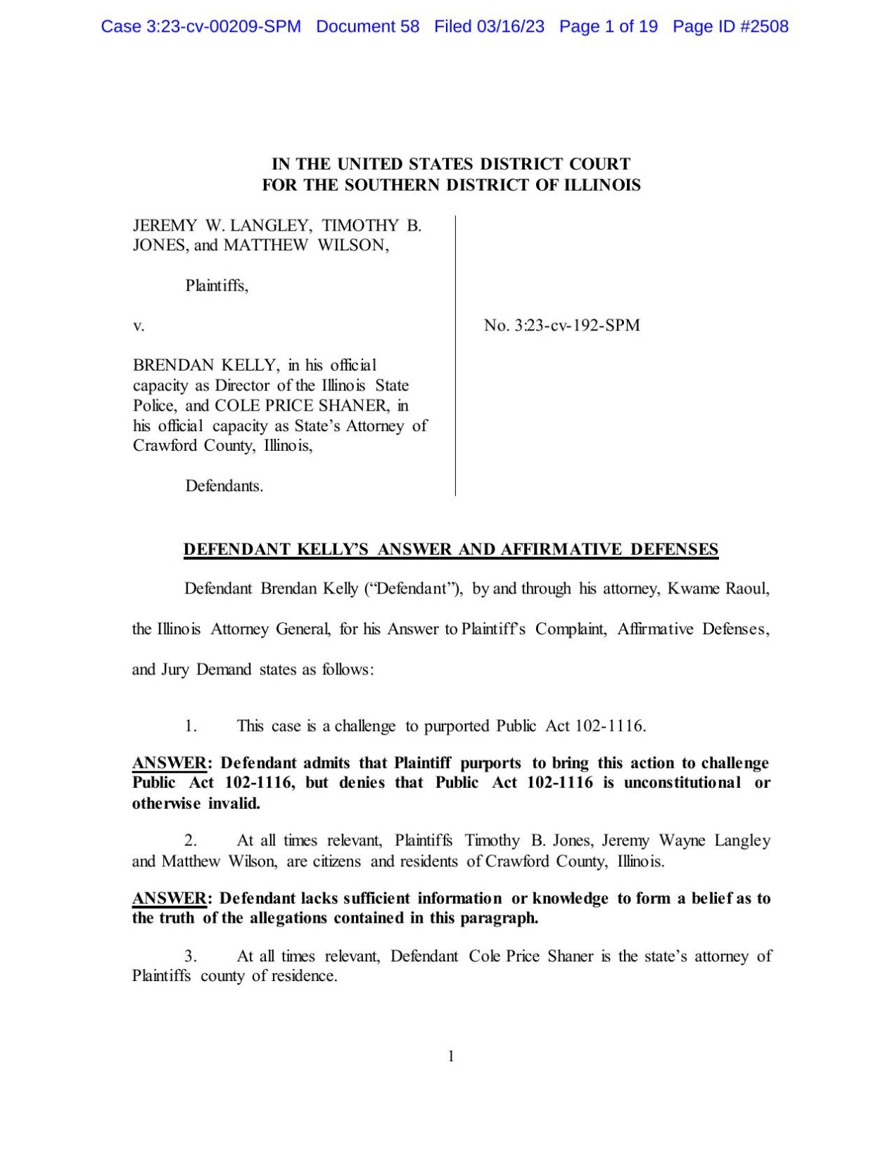 AFFIRMATIVE DEFENSES TO PLAINTIFFS COMPLAINT LANGLY AFFIRMATIVE DEFENSES TO PLAINTIFFS COMPLAINT LANGLY