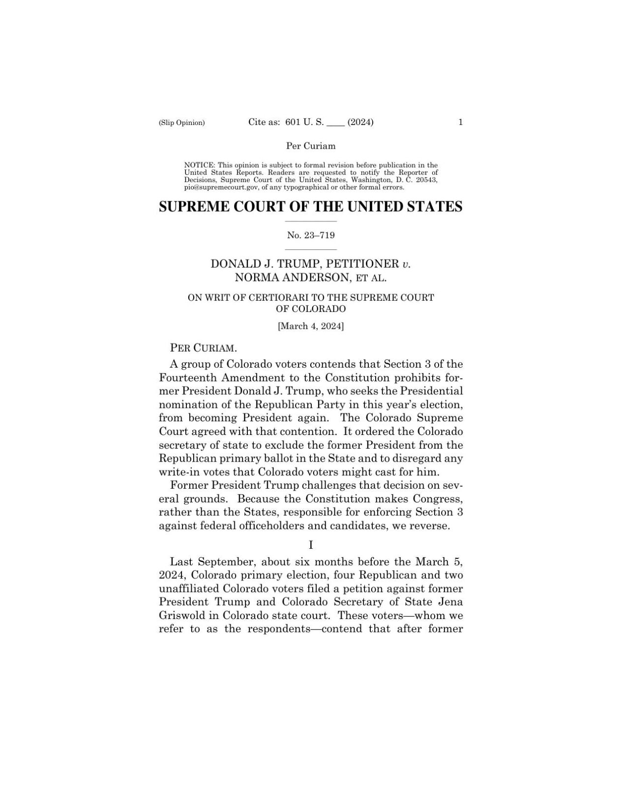 Read the full-text of the Supreme Court's decision on keeping Trump on ...