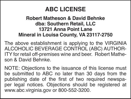 ABC LICENSE | Public Notices | thecentralvirginian.com