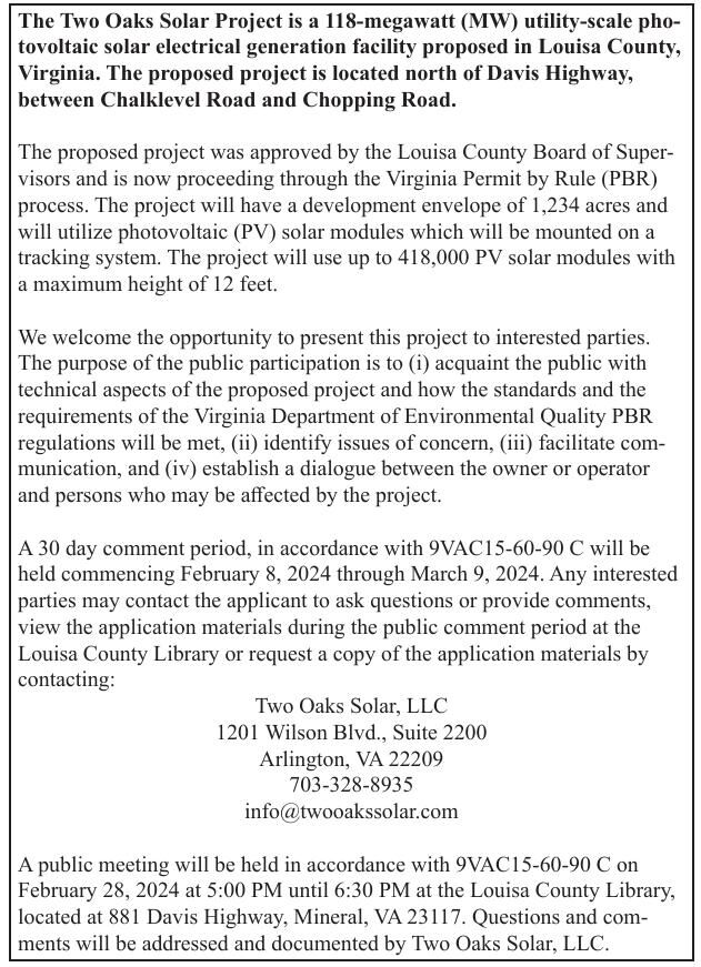 Two Oaks Solar Project Public Meeting | Public Notices ...