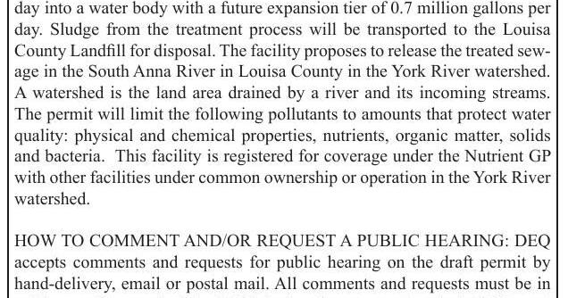 Public Notice – Environmental Permit- Louisa Water Authority | Public ...