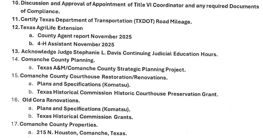 Comanche County Commissioners Court Agenda for December 22 ...