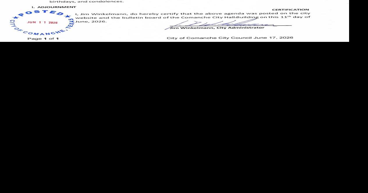 Special called Comanche City Council meeting on June 17, outlawing ...