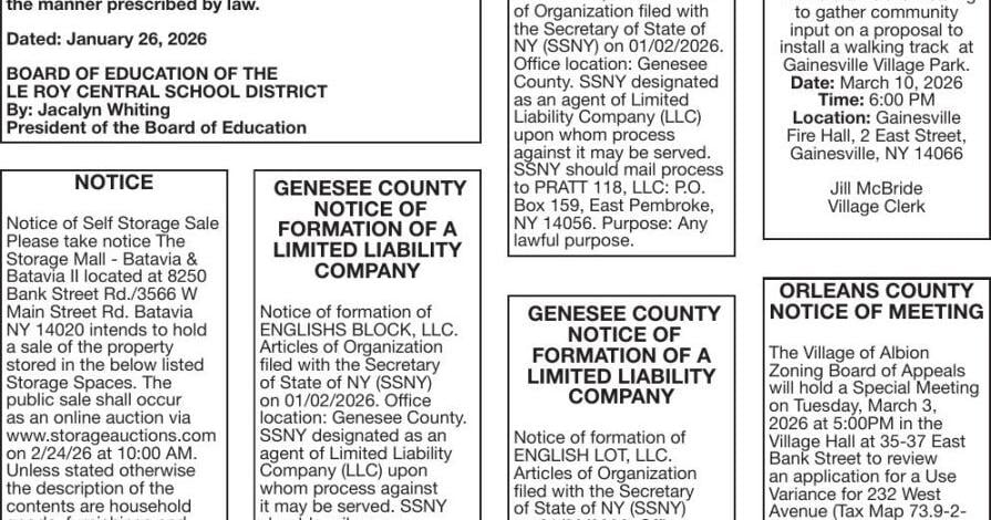 Legal Notices — 02.14.2026 | Legal Notices | thedailynewsonline.com