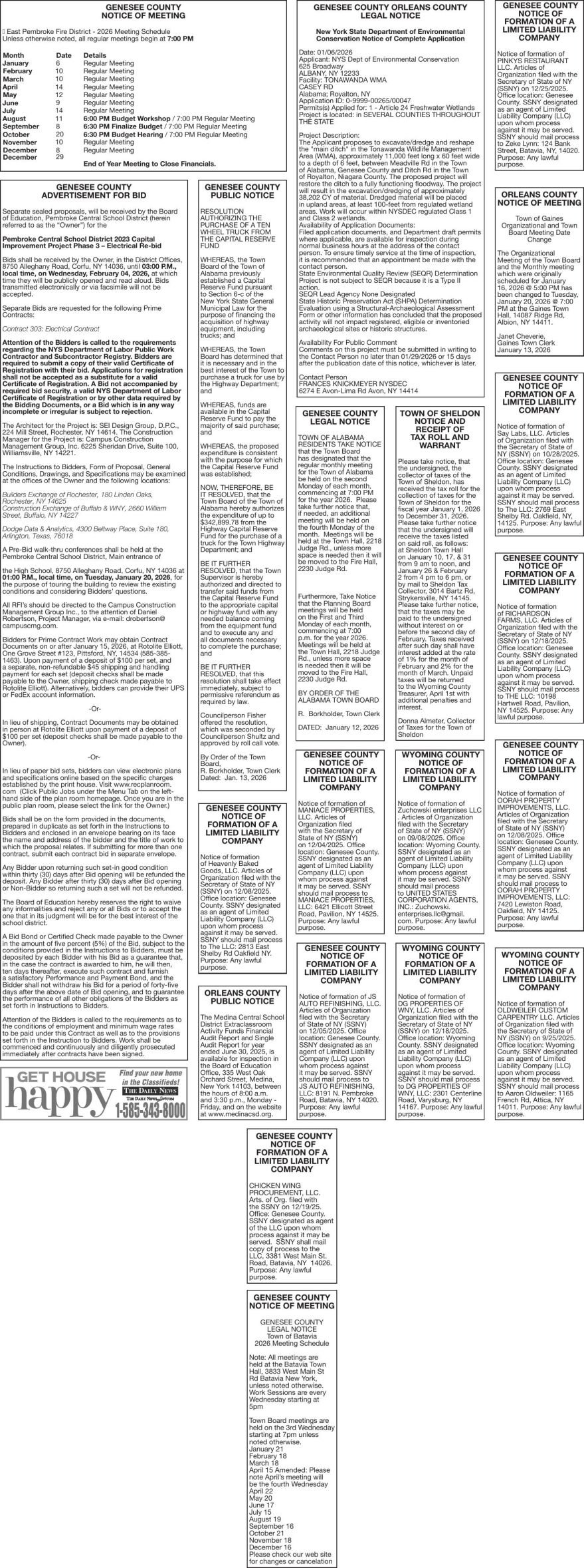 Legal Notices — 01.16.2026 | Legal Notices | thedailynewsonline.com