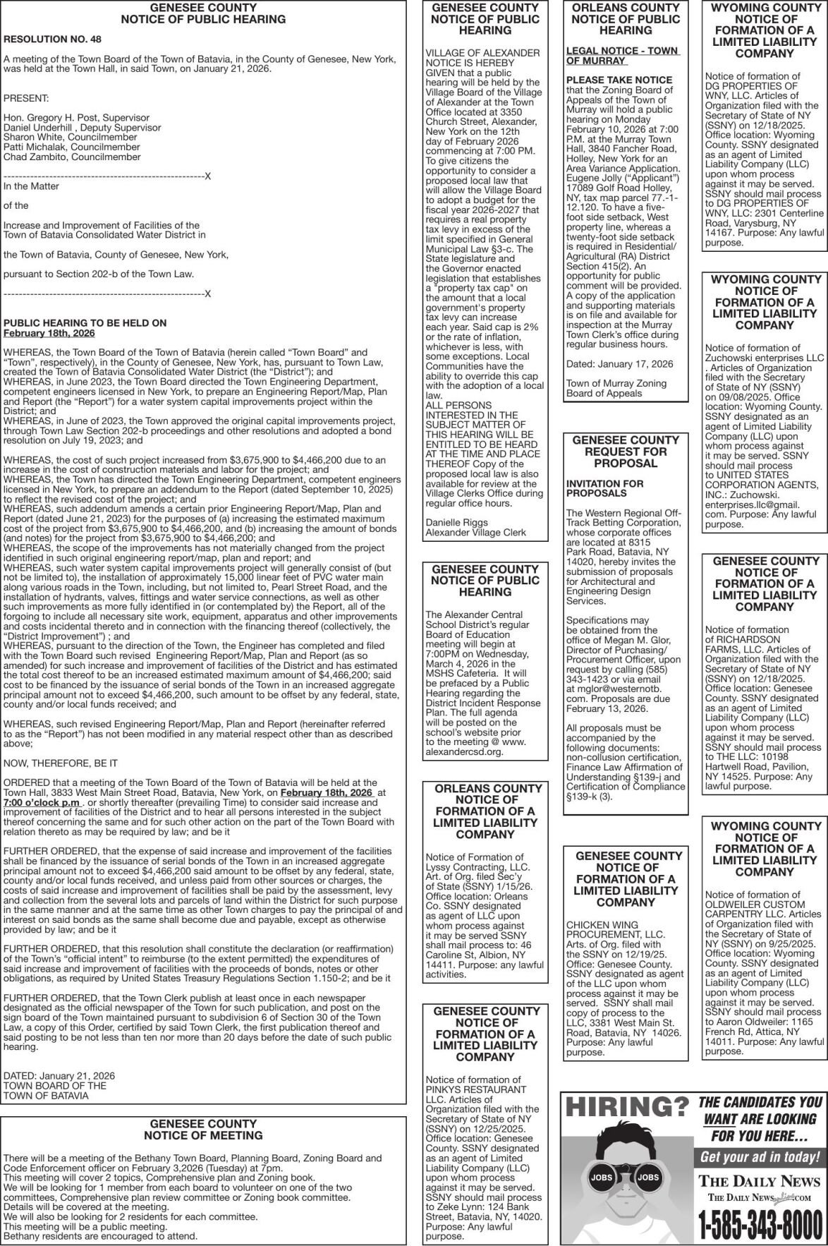 Legal Notices — 01.30.2026 | Legal Notices | thedailynewsonline.com