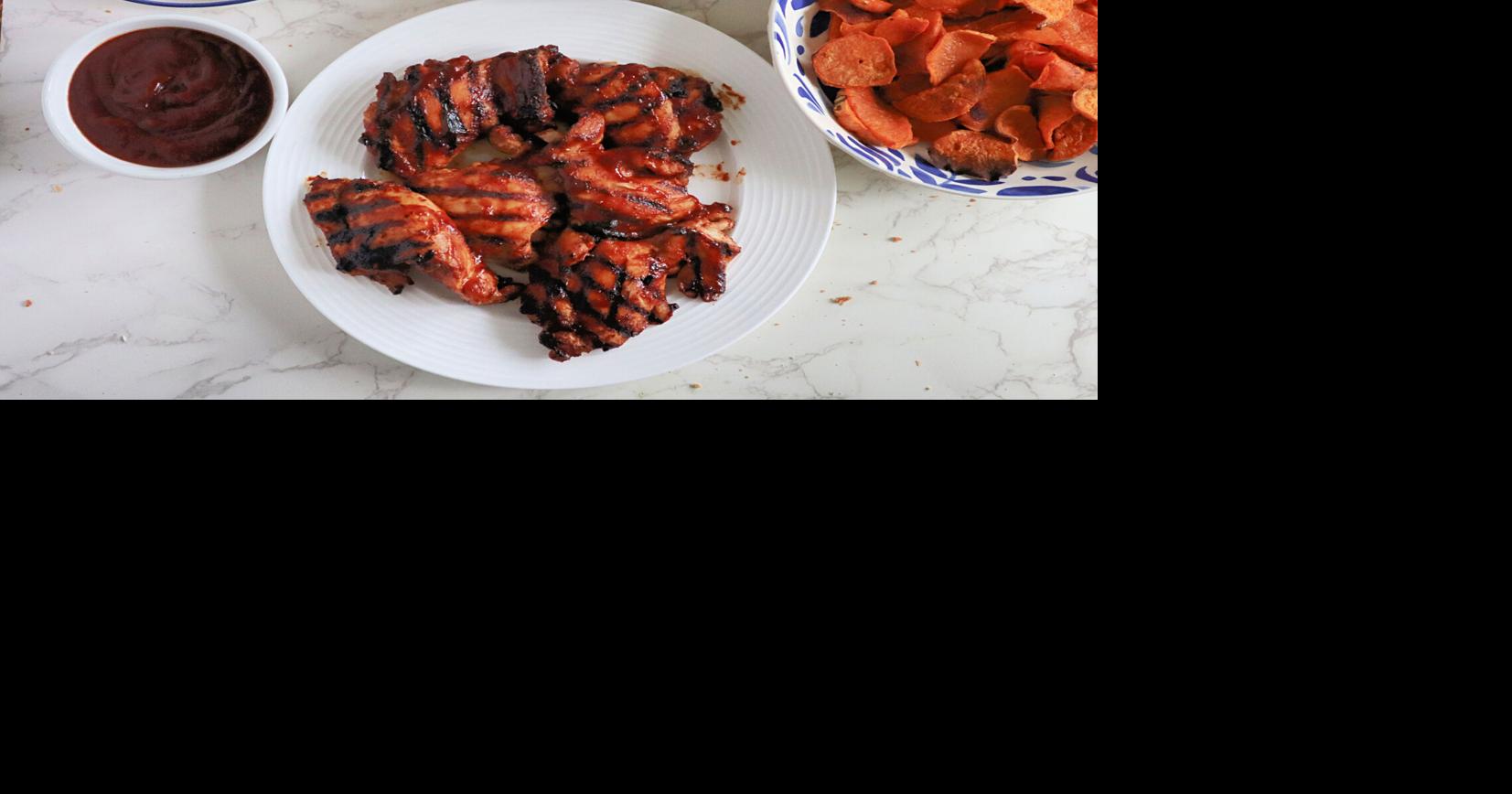 Grilled chicken slathered in a homemade barbecue sauce stars in this ...
