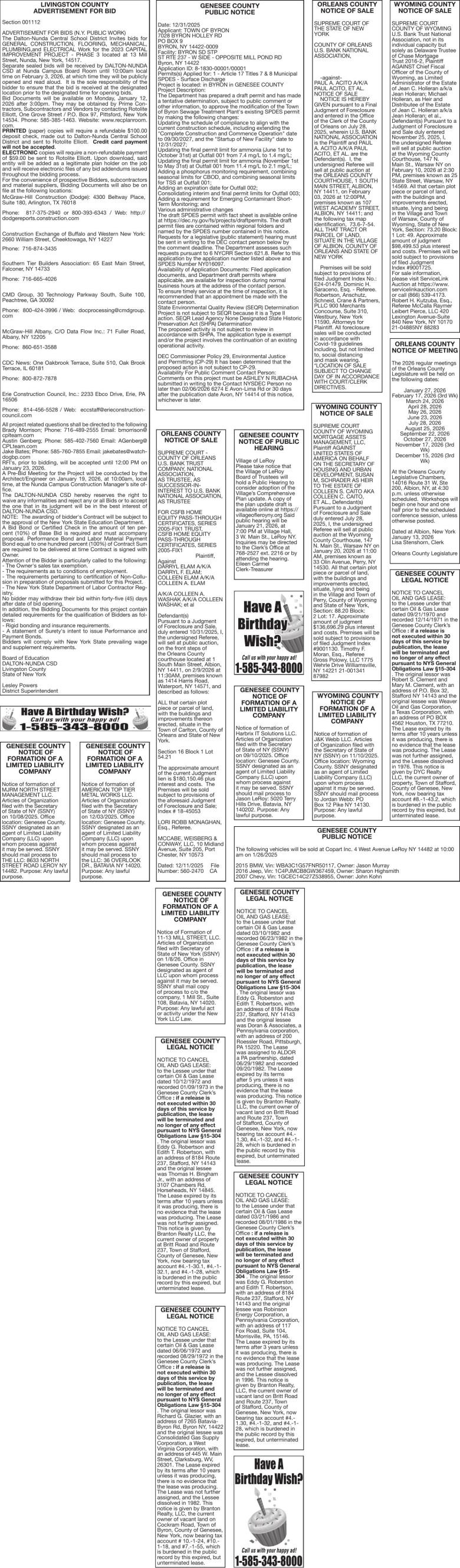 Legal Notices — 01.13.2026 | Legal Notices | thedailynewsonline.com