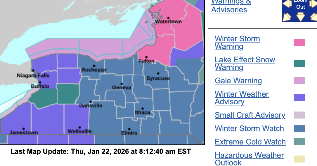Winter storm watch, weather advisories and lake effect snow warning ...