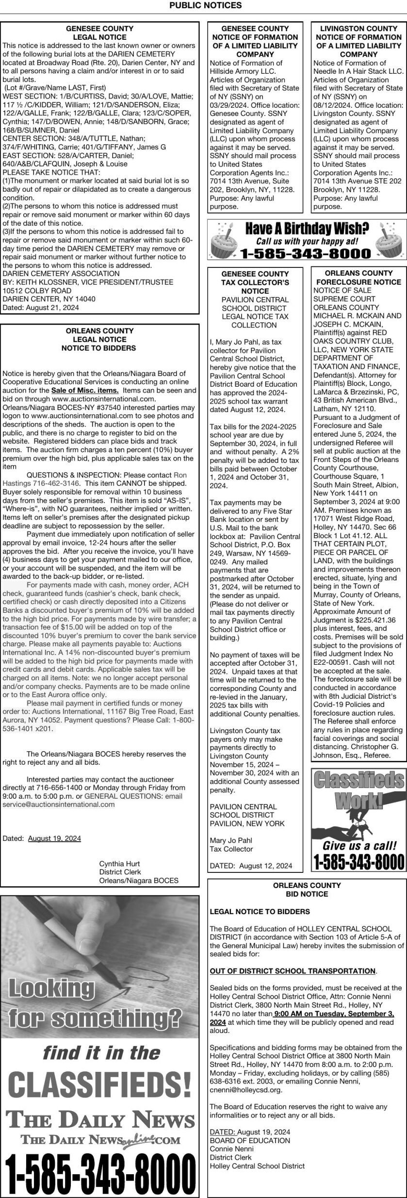 Legal Notices — 08.21.2024 | Legal Notices | thedailynewsonline.com
