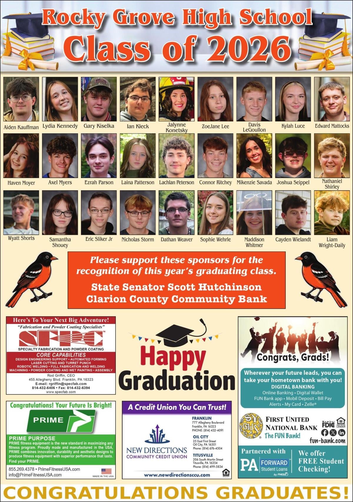 Rocky Grove High School Seniors 2026 2 | Display Ads | thederrick.com