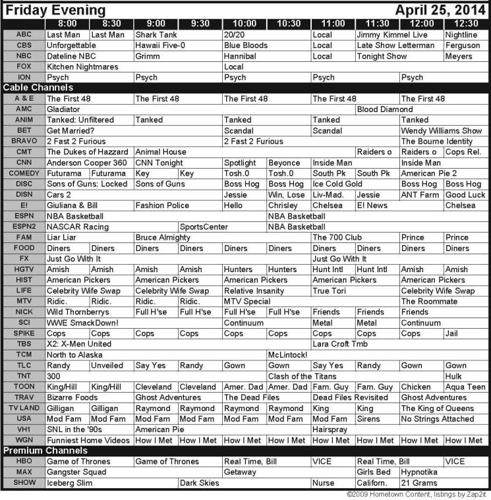 TV Listings for 4-25-14 | Entertainment | thederrick.com
