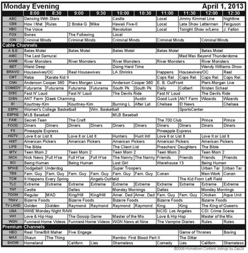 TV Listings for 4-1-13 | Archives | thederrick.com