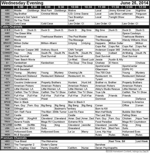 TV Listings for June 25, 2014 | Entertainment | thederrick.com