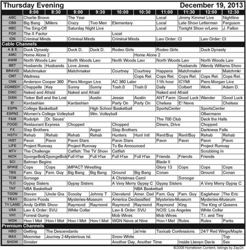 TV Listings for 12-19-13 | Entertainment | thederrick.com