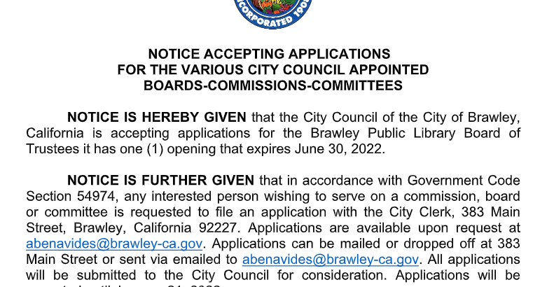 City of Brawley accepting applications for the Brawley Public Library ...