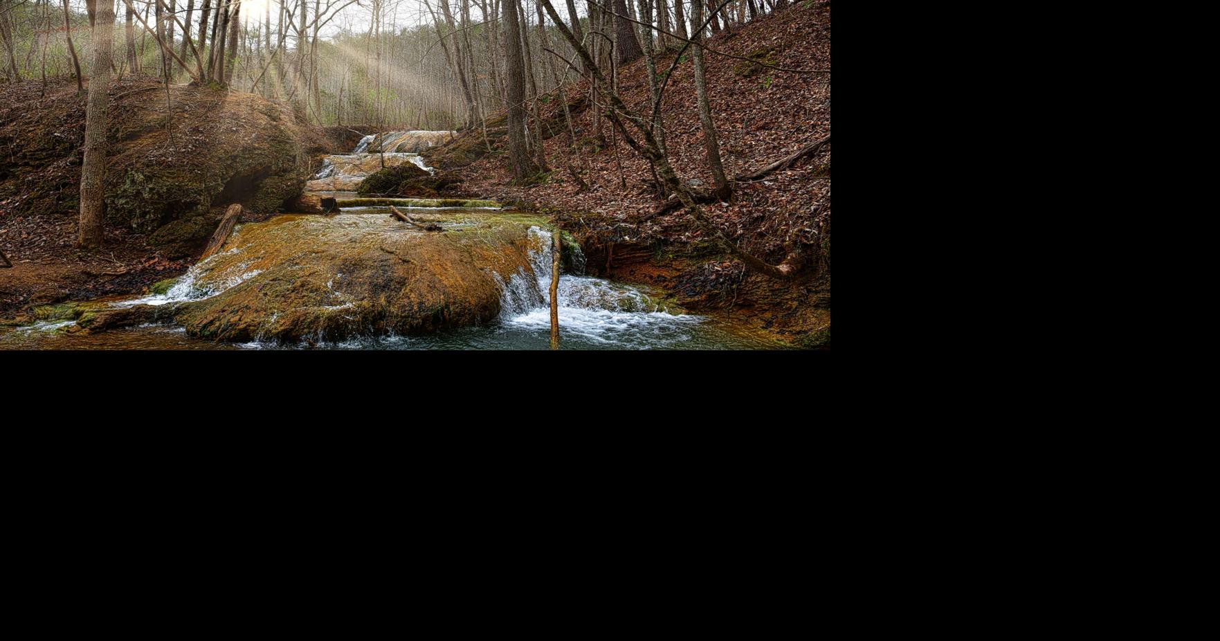 Falls Ridge hike features waterfall, cascades and travertine cliffs