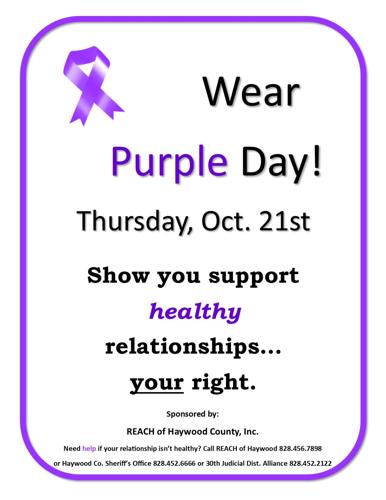 Wear Purple Day: People asked to wear purple Oct. 21 to stand against ...