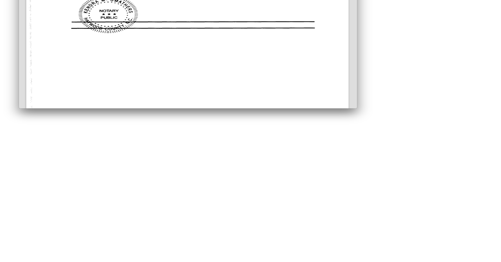 Property deed with alleged forgery of notary signature and stamp ...