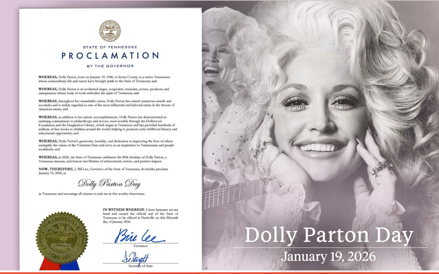 Lee proclamation designates Jan. 19 as Dolly Parton Day | News ...