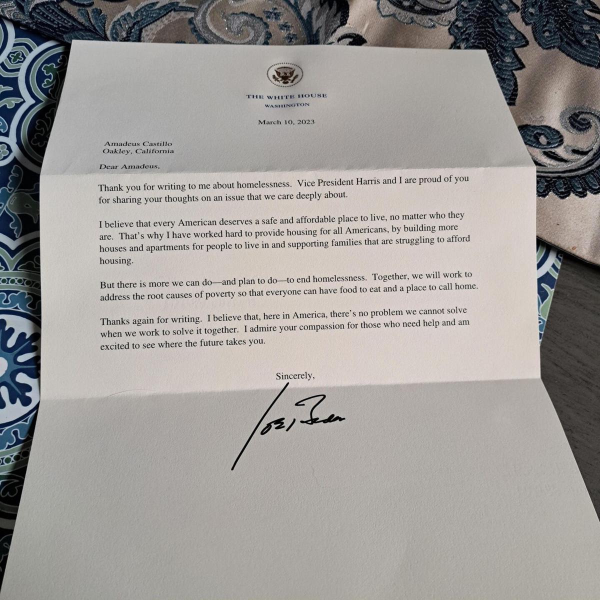 Oakley boy receives letter from White House | Features | thepress.net