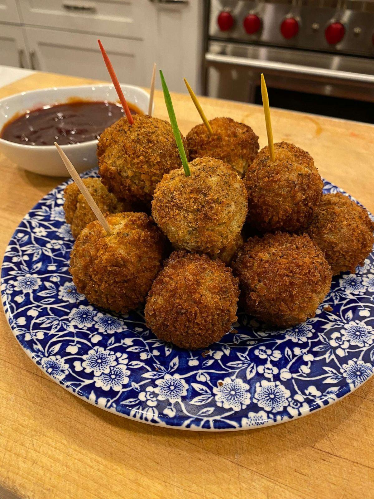 Deep Fried Crispy Stuffing Balls with BBQ and Cranberry Sauce | Living ...