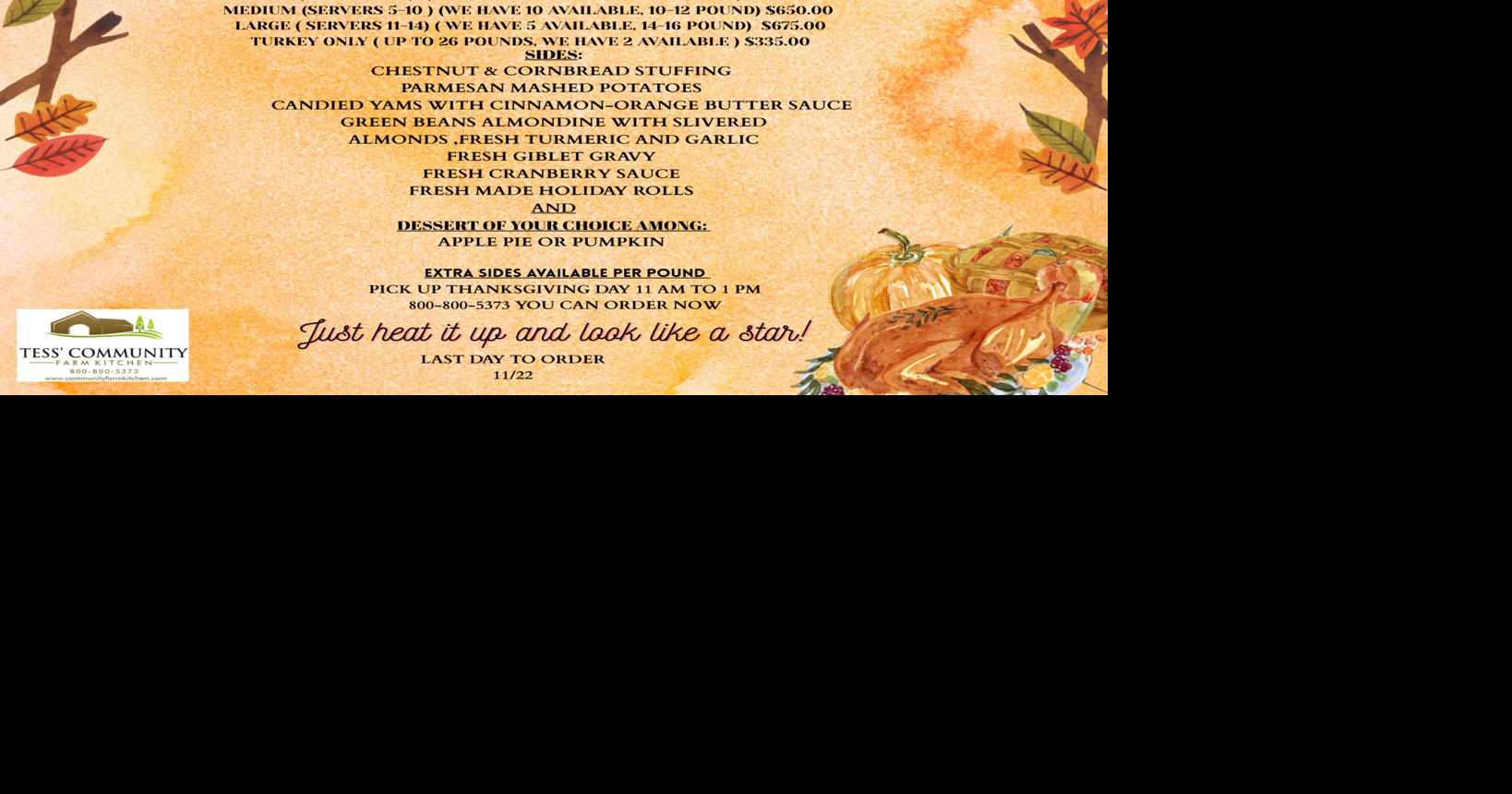 Organic Thanksgiving Dinner to Go | Community Calendar | thepress.net