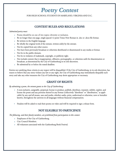 Gaithersburg Book Festival High School Poetry Contest Entries Due ...
